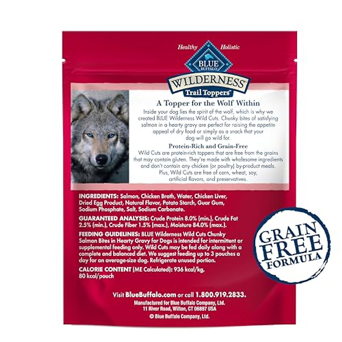 Blue Buffalo Wilderness Trail Toppers Wild Cuts Natural High-Protein Dog Wet Food, Salmon Bites in Hearty Gravy, 3-oz Pouch, 24 Count