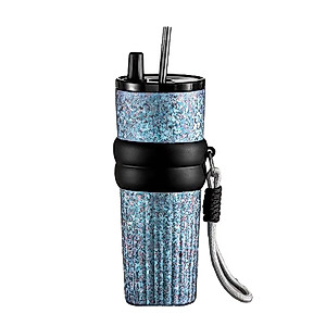 JOEY'S CHOICE 23.67oz/700ml Large Capacity Pure Titanium Double Wall Insulated Tumbler Portable Straw Ice Blaster Car Cup for Milk, Coffee, Water and Juice (Dark Blue)