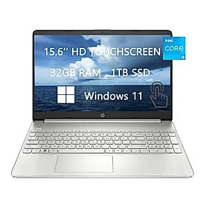 HP 2023 Newest Upgraded Touch-Screen Laptops, 15.6 inch HD Computer, Intel Core i3-1115G4(2-Core), 32GB RAM, 1TB SSD, Wi-Fi, HDMI, Webcam, Windows 11, ROKC HDMI Cable, Silver (15-dy2702dx)