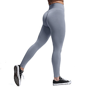 Aoxjox Seamless Scrunch Legging for Women Asset Tummy Control Workout Gym Fitness Sport Active Yoga Pants (Grey, Large)
