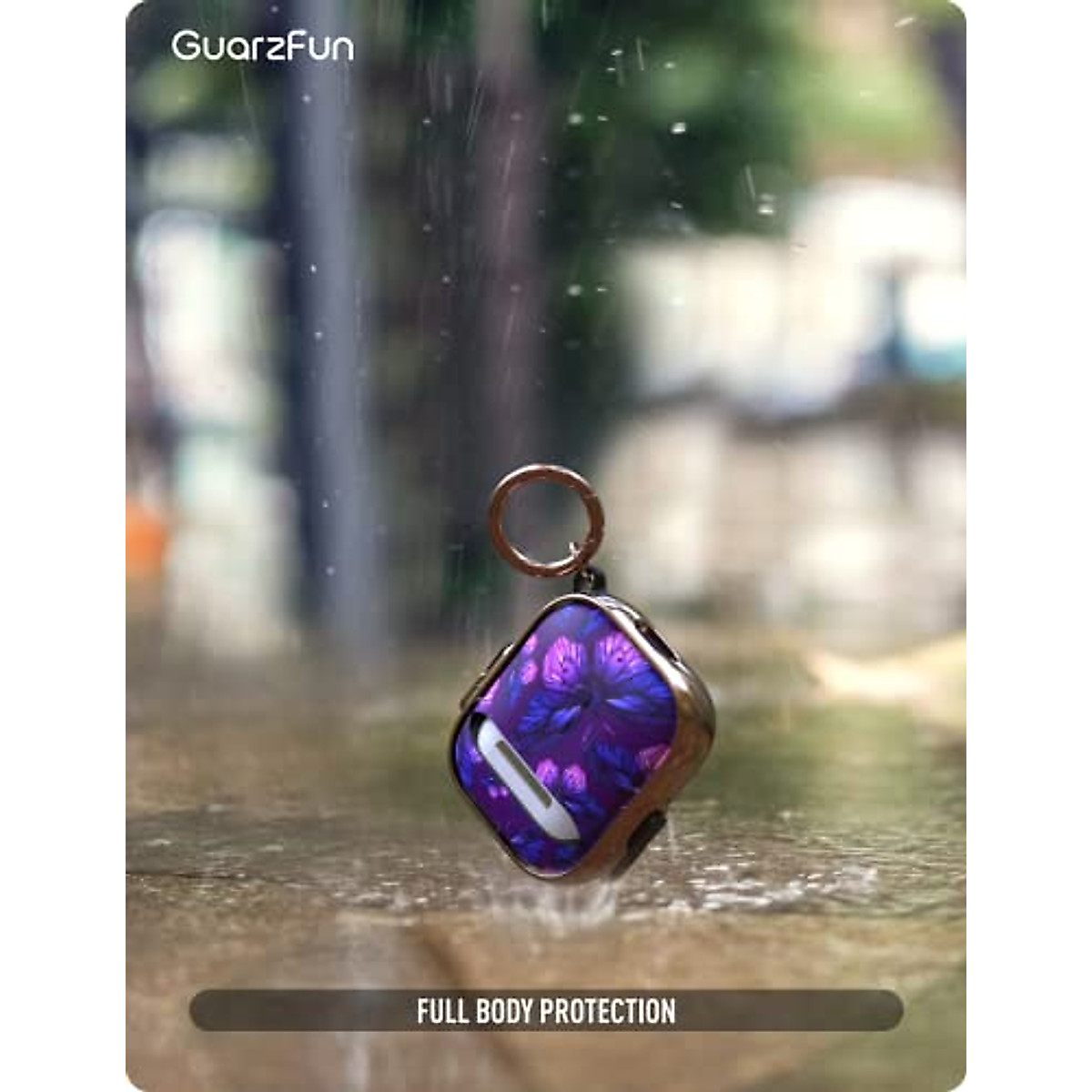 GuarzFun case for AirPods 1st & 2nd Case, Secure Lock Airpod case with Lock lid Keychain Clip, Full Body Hybrid Material Protective Cover for Men Women (Purple Butterfly)