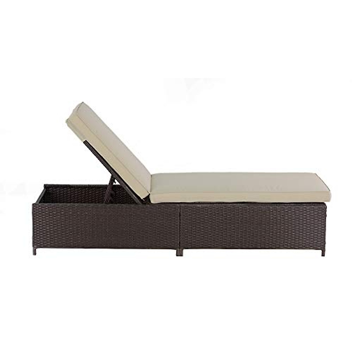 Serta Brown Resin Wicker Outdoor Patio Furniture Collection, Storage Chaise Lounge, Beige