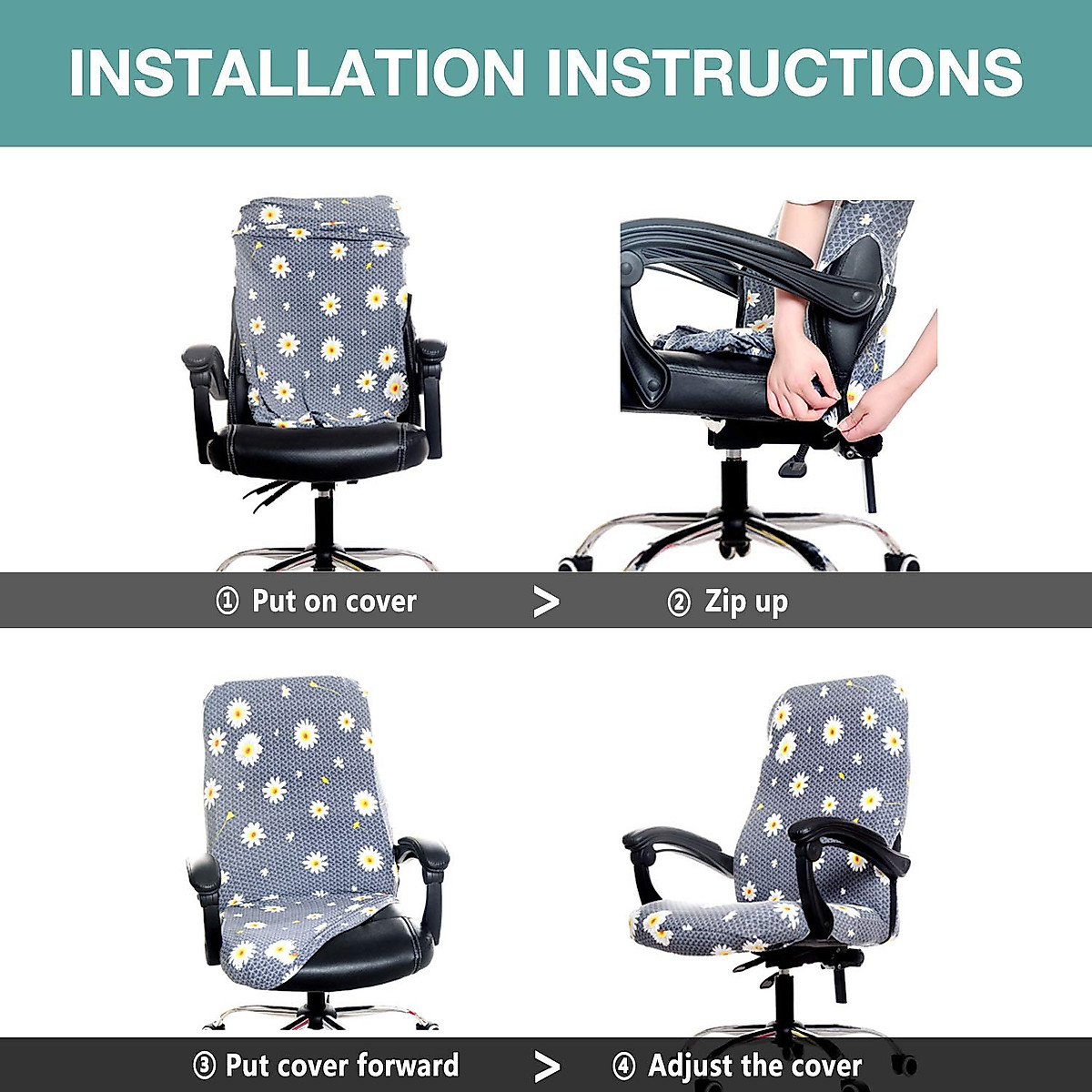 Melaluxe Office Chair Cover - Universal Stretch Desk Chair Cover, Computer Chair Slipcovers (Size: L) - Black