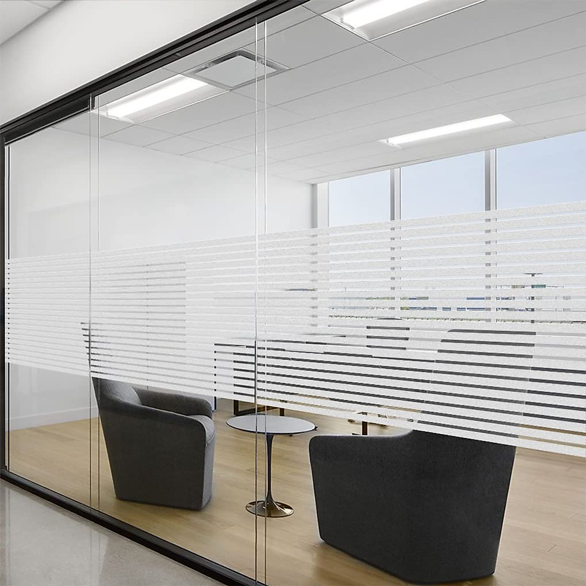 Donox Window Privacy Film UV Protection Static Window Film Non-Adhesive Window Film Beautiful and Simple for Home Office Striped Patterns 35.4 x 78.7 Inch