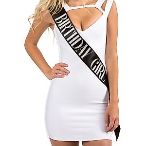 Dulcet Downtown Black Birthday Girl Sash with Silver Encased Glitter - Birthday Party Supplies