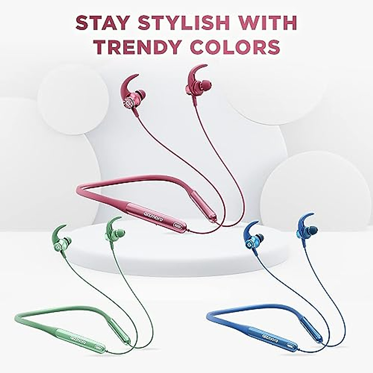 GIZMORE Giz Mn227 Bang Bluetooth Wireless 5.2 in Ear Neckband, Up to 40 Hrs Playtime, Dual Pairing, Touch Controls, Magnetic Smart Buds, Fast Caharge Neckband (Pink)