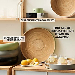 HABITAAS Spun Bamboo Serving Tray, Decorative Tray for Coffee Table, Ottoman Tray, Wooden Tray, Round Tray, Coffee Table Tray Decor, 13.75 Inches Large Round (Gray)