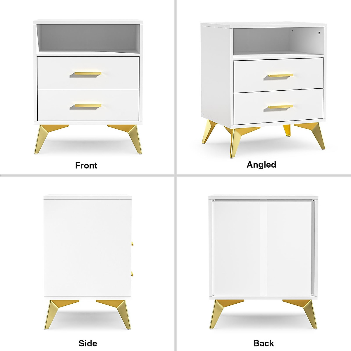 Giluta White Night Stand with 2 Drawers,15.75" D x 19.7" W x 24" H Modern Nightstand for Bedroom, Bedside Table Organizer with Storage