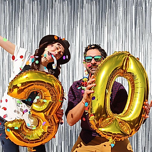 Yishebapa 3 Pack Silver Backdrop Curtains, Foil Fringe Curtains Tinsel Streamers for Birthday Wedding Photo Booth Baby Shower Bachelorette Graduation Christmas Party Decorations