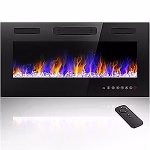ANDAXIN Recessed and Wall Mounted 36" Electric Fireplace, Wall Fireplace Electric with Remote Control and Timer, Adjustable Flame Color and Speed, Touch Screen, 750-1500W, Black