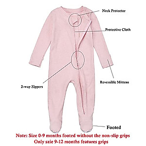 Aablexema Baby Footie Pajamas with Mittens - 3 Pcs Infant Girls Boys Footed Onesies Sleeper Newborn Cotton Sleepwear Outfits (GKPD01(Zipper), 0-3 Months)