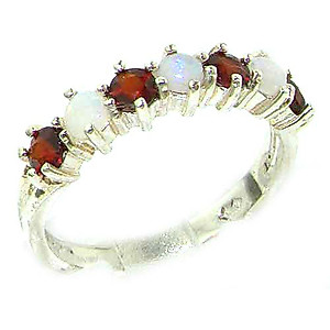 LetsBuyGold 925 Sterling Silver Natural Opal & Garnet Womans Eternity Ring - Size 7.25