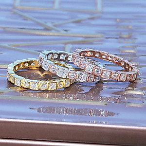 Oxford Diamond Co Antique Style Simulated Ruby & CZ Stackable Eternity Band .925 Sterling Silver Ring Sizes 7