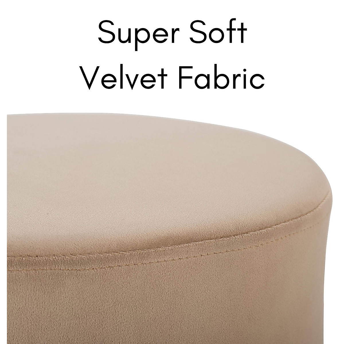 BIRDROCK HOME Round Taupe Velvet Ottoman Foot Stool – Soft Compact Padded Vanity Stool - Great for The Living Room, Bedroom and Kids Room - Small Furniture (Taupe)