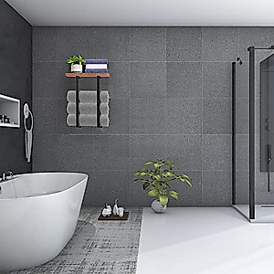 ABQ Towel Racks for Bathroom Wall Mounted, Metal Towel Holder with Wooden Shelf, Wall Towel Rack for Rolled Bath Towels, Hand Towels, Washcloths in Small Bathroom RV Storage, Black