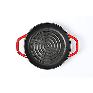 HAWOK Cast Iron Bread Cloche, Dia. 7.8inch/20cm, with Proofing Basket and Dough Scoring Knife, Sourdough Baking Pan Enameled Red