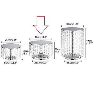 8 Inch Tall Metal Cake Stand - 12" Dia Round Base Cake Display Stand with Hanging Acrylic Crystals for Dessert Table, Wedding, Party, Event, Home Décor