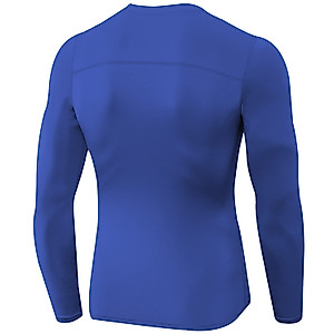 Blue Men's Compression Shirts Long Sleeve, Dry Fit Athletic Workout Gym Shirts Sports Base Layer Top Running T-Shirt
