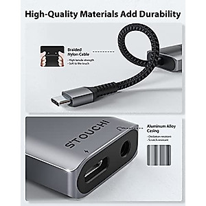 Stouchi USB C to 3.5mm Headphone and Charger Adapter, 2 in 1 USB C to Aux Audio Jack with 30W Fast Charging, Hi-Fi Dongle Compatible with iPhone 15, iPad, Pixel 7/6A/6, Samsung Galaxy S22 S21 Note 20