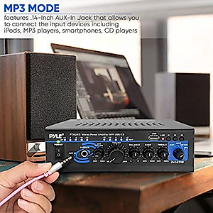 Pyle Home Bluetooth Audio Power Amplifier 2X120 Watt - Portable 2 Channel Surround Sound Stereo Receiver w/ USB - Amplified Subwoofer Speaker, CD DVD, MP3, iPhone, Phone, Theater, PA System -PTAU45.5