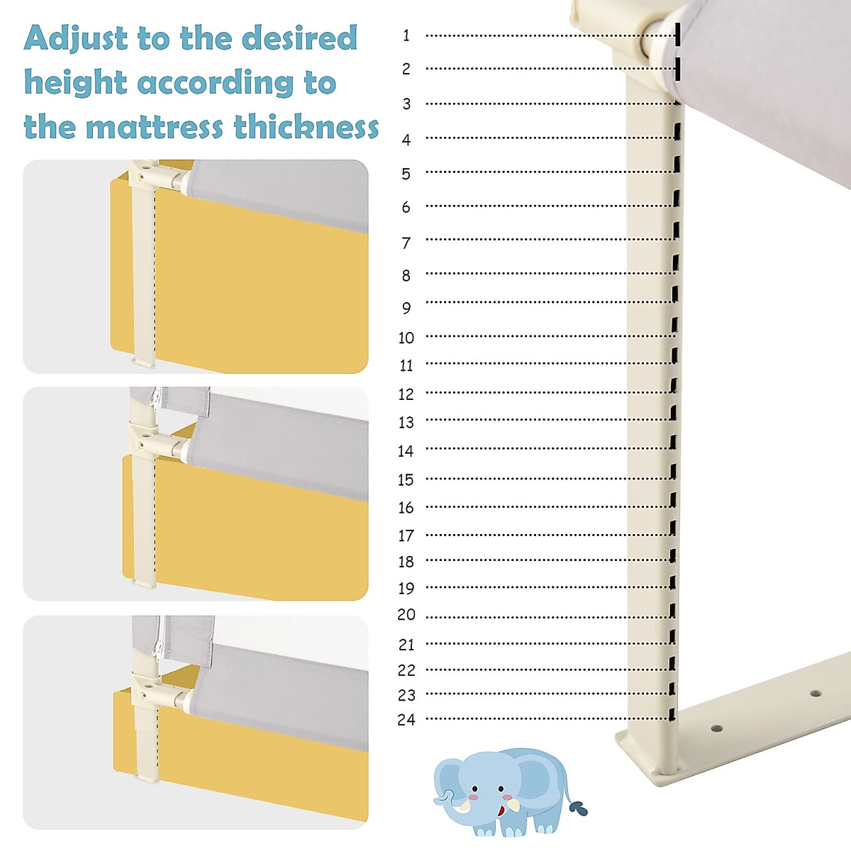 BABY JOY Bed Rail for Toddlers, 57’’ Extra Long, Height Adjustable & Folding Baby Bed Rail Guard w/Breathable Mesh & Double Safety Child Lock for Kids Twin Double Full Size Queen King Mattress (Gray)