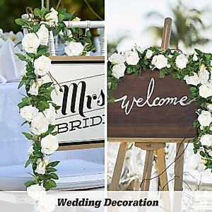 Ageomet 3pcs 19.5ft Artificial Flower Garland with White Rose, Fake Vines Silk Flower Hanging Rose Garland for Wedding Floral Arch Garden Background Engagement Ceremony Reception Decor