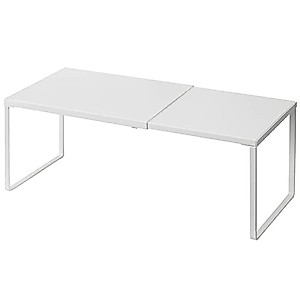 Nxconsu Expandable Cabinet Shelf Organizer Storage Rack Shelf Riser for Kitchen Pantry Cupboard Bathroom Under Sink Countertop Desktop Space Saver Freestanding Stackable Heavy Duty Flat Edge White