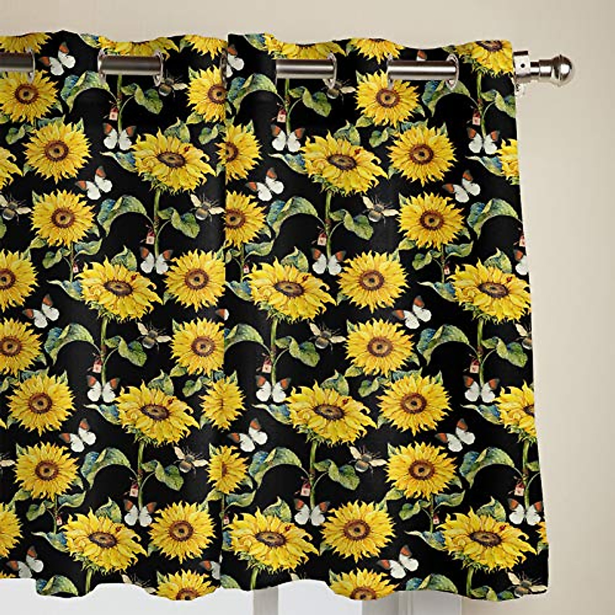 Big buy store Blackout Curtains Panels Sunflower Bee Butterfly Thermal Insulated Grommet Window Curtains Black Room Darkening Curtain Drapes for Bedroom & Living Room 52inches W x 96inches L
