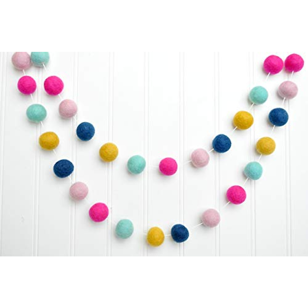 Baby Girl Nursery Garland - Light Pink, Hot Pink, Aqua, Mustard, Navy - 1" (2.5 cm) felt balls