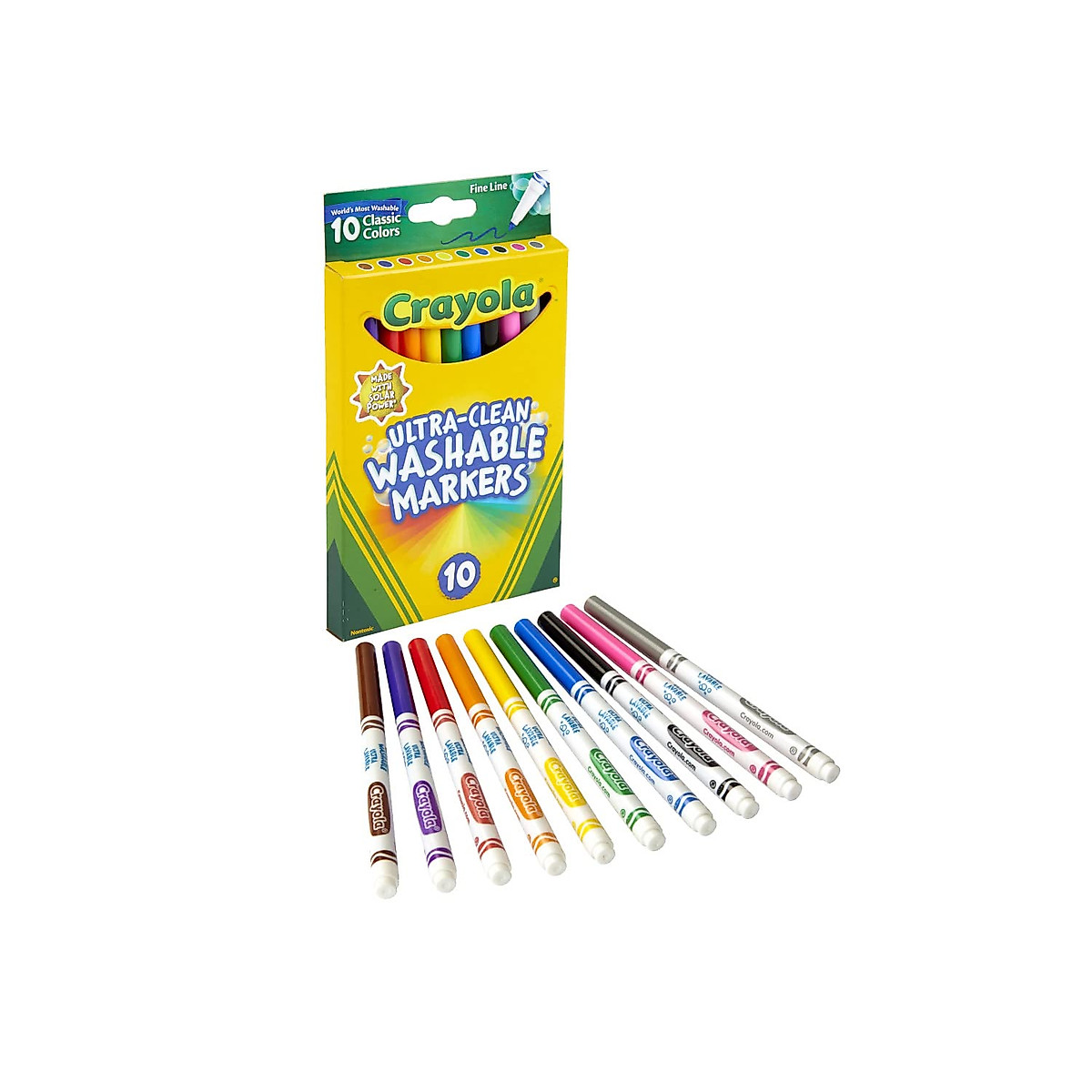 Crayola Ultra Clean Washable Markers - 12 Pack (10ct), Bulk Washable Markers for Classrooms, Fine Line Markers for Kids, Nontoxic