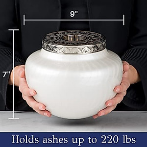 FOVERE – Decorative Urns for Ashes Adult Male and Female – Large White Ash Urn to Display at Home – 100% Handcrafted Cremation Urn for Human Ashes