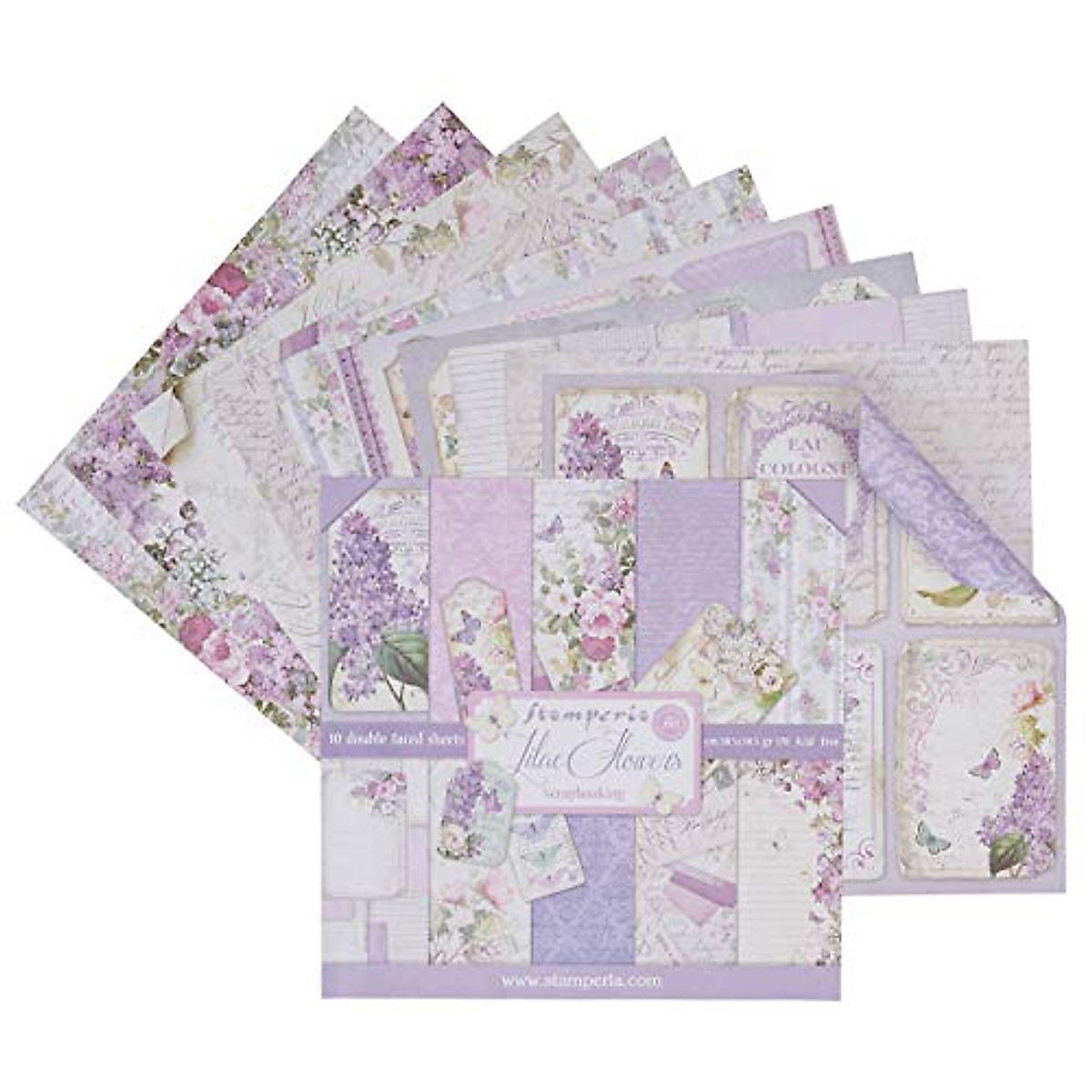Stamperia International KFT Pack 10 sheets double face - Lilac, Multicoloured, 30.5 x 30.5 (12" x 12")