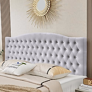 Befurtori King Headboard Only, Upholstered Headboard King for Adjustable Bed Velvet Tufted Cal King Size Wall Mounted Headboard with Solid Wood Legs Head Board, Gray