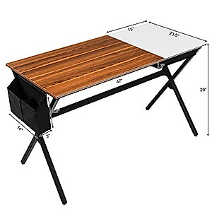 Tangkula 47’’ Computer Desk w/Cube Drawer, Home Office Writing Desk with Side Storage Bag, Modern Stylish PC Study Table Workstation for Bedroom (Walnut & White)