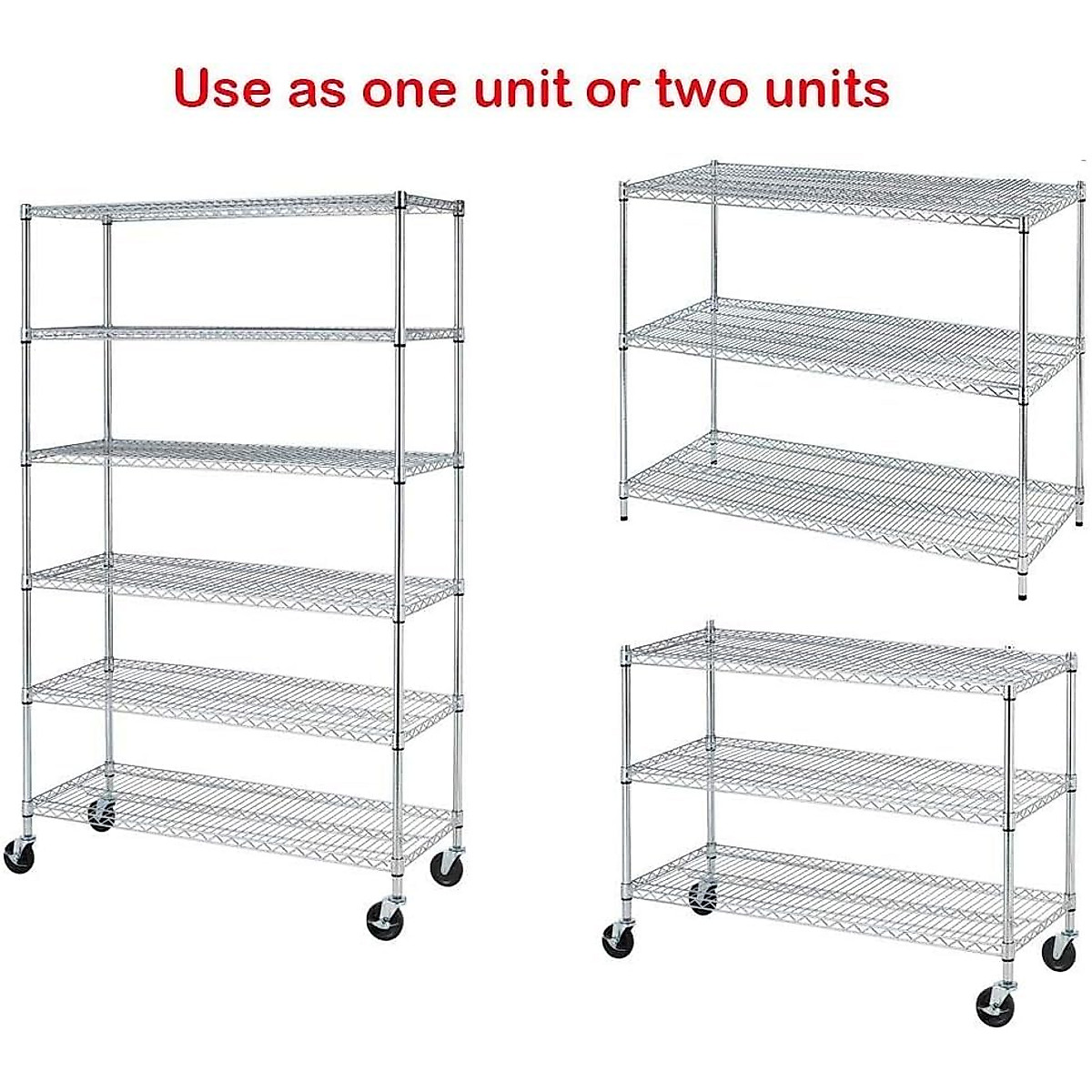 YRLLENSDAN 6000Lbs Capacity Adjustable Storage Shelves Heavy Duty Shelving Unit 6 Tier Metal Shelving with Wheels NSF Wire Shelving (48" W x 18" D x 72" H,Chrome)