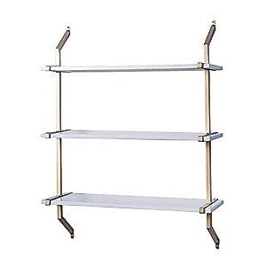 PIBM Stylish Simplicity Shelf Wall Mounted Floating Rack Shelves Simple Iron Art Solid Wood Bedroom Bookshelf Living Room Bearing Strong,2 Colours,4 Sizes, Golden Border , 60x26x74cm