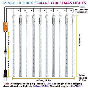 Roytong Waterproof Cascading LED Meteor Shower Rain Lights, 12 Inch 10 Tube 360 LED Outdoor for Holiday Party Wedding Christmas Tree Party Tree Decoration (Purple, 20Inch 10Tube 540LED)