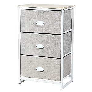 Giantex Dresser Storage Tower Nightstand W/Fabric Drawers, Sturdy Steel Frame and Wood Top Organizer Unit for Bedroom, Living Room, Entryway,Closets End Table Storage Unit (29’’(H), White)