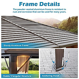 GAZEBEST 12' X 12' Permanent Hardtop Gazebo, Outdoor Galvanized Steel Double Roof Pavilion Pergola Canopy with Aluminum Frame Nettings and Curtains for Garden, Patio, Backyard, Deck and Lawns.