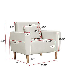 FREEHOMAE Polyester Accent Chair for Living Room, Square Arm Chair with Toss Pillow Comfy Single Sofa Club Chair for Small Space