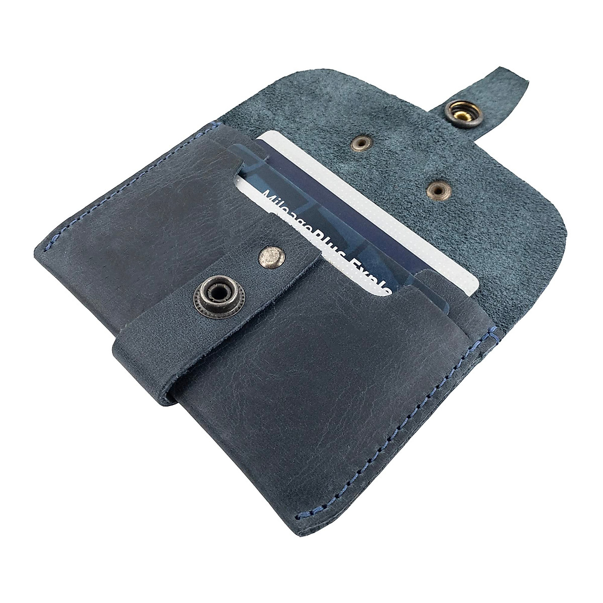Hide & Drink, Card Holder Handmade from Full Grain Leather - Classy, Professional, Money Organizer, Compact Storage for Debit & Credit Cards - Slate Blue