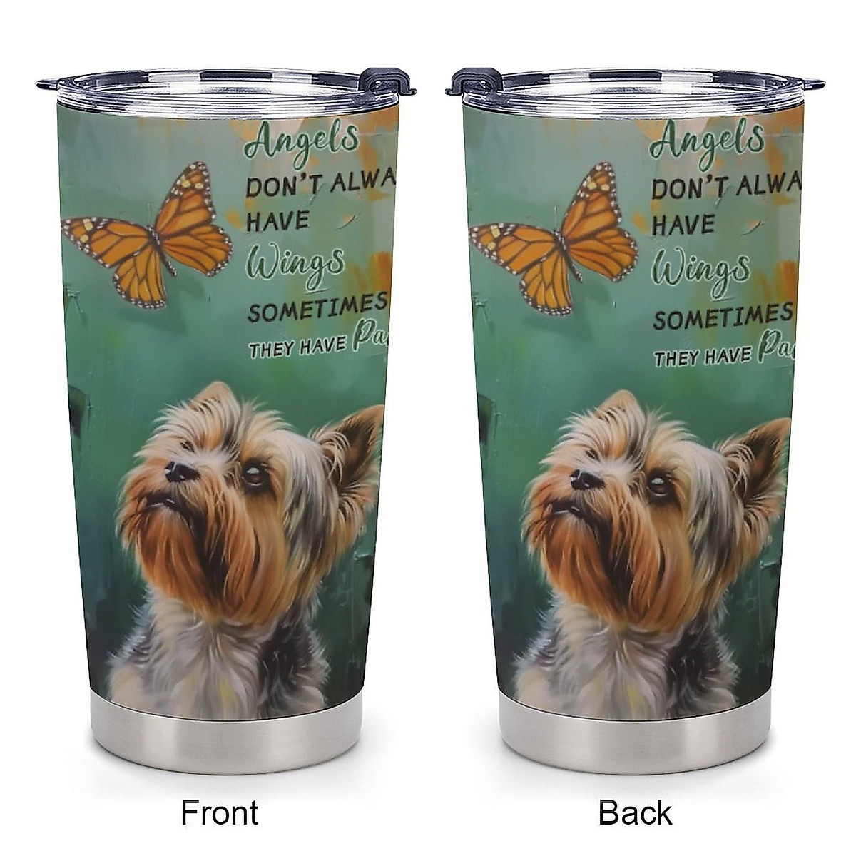 CIMOXDERRT Yorkie Dog Looking Butterfly Tumbler Insulated Stainless Steel Travel Tumbler Car Cup With Lid 20 OZ