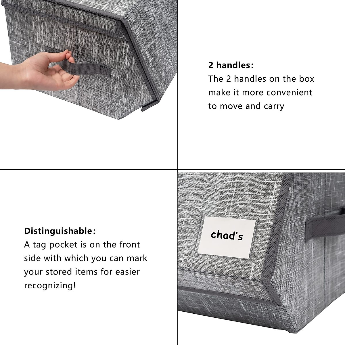 DOVAMY Stackable Storage Bins, Storage Drawers, 3 Drawer Storage Organizer, Storage Bin with Lid, Toy Box, Sock Storage, Fabric Shoes Storage Box, 15”L x 13.8”W x 9.8”H, Light Gray BTM0302