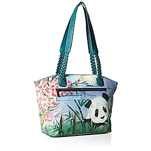 Anna by Anuschka Hand Painted Leather Women's East WEST Organizer Tote, Lovable Panda