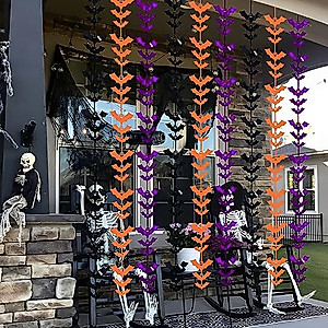 LOLStar Halloween Party Decoration, 2 Pack Black Orange and Purple Bat Photo Booth Props, 3.3 x 6.6 ft Halloween Foil Fringe Curtains, Halloween Photo Backdrop Streamers for Halloween Party Supplies