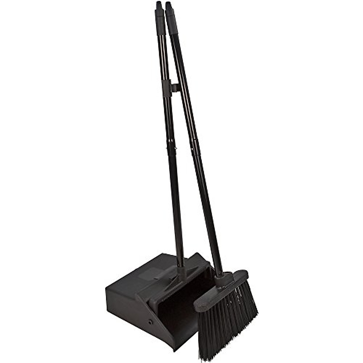 Carlisle FoodService Products Duo-Pan Upright Dust Pan and Broom Broom Set with Clip for Floor Cleaning, Restaurants, Office, And Janitorial Use, Plastic, 36 Inches, Black
