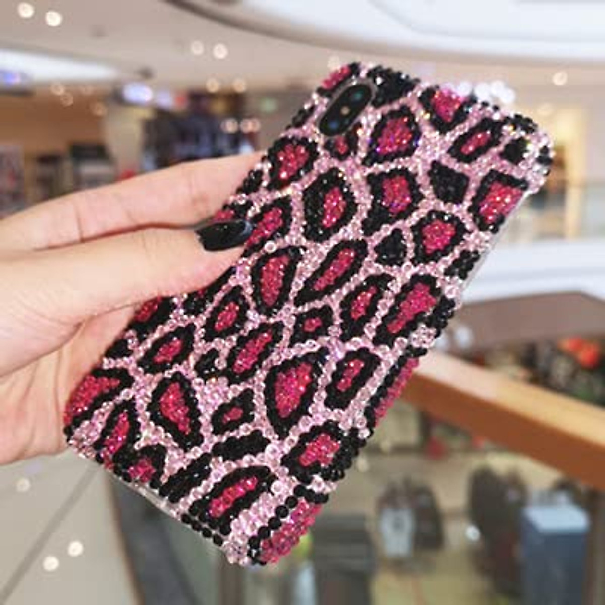 Leopard Animal Print Phone Case Cute Glitter crystal Phone Cases Customize Gifts Phone Case Leopard Print Pink/Brown for iPhone 11/12/13/14/XR/XS Max/7/8 Plus