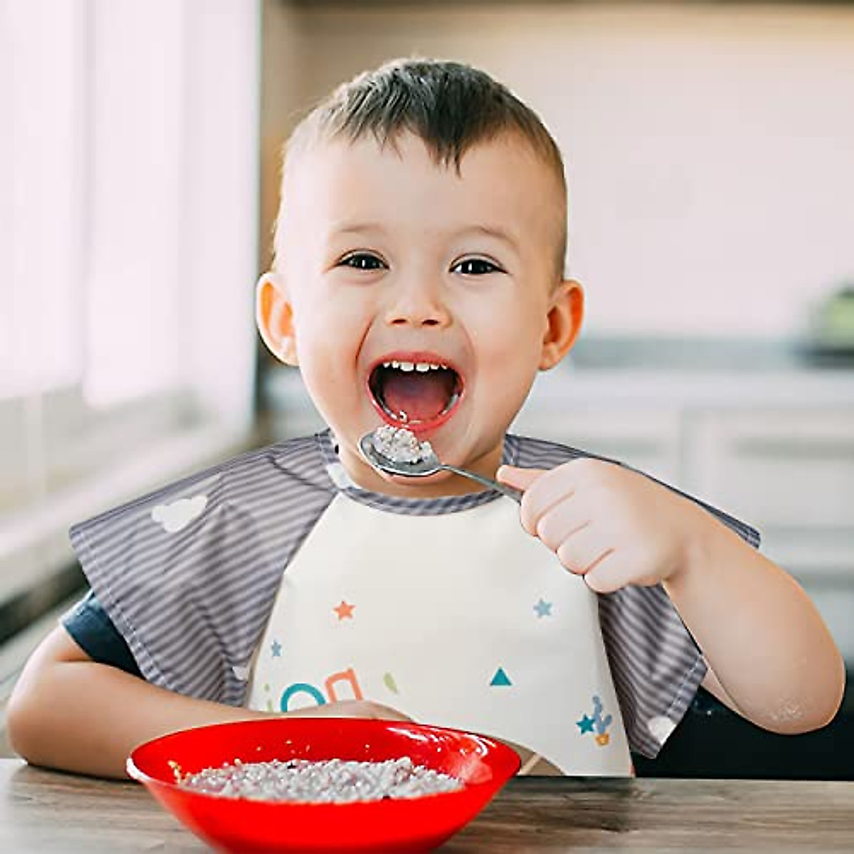 R HORSE 5Pcs Short Sleeved Bib for Baby Toddlers Waterproof Sleeved Bib with Crumb Capacity Pocket Animals Baby Bib Infants Feeding Bib with Deer Flamingo Lion Pattern for Baby Shower Age 0-36 months