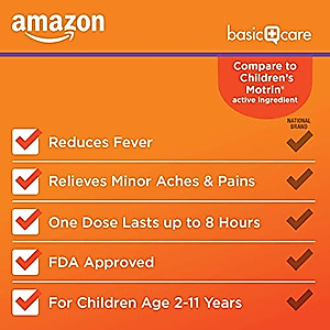 Amazon Basic Care Children's Ibuprofen Chewable Tablets, 100 mg, Grape Flavor, Pain Reliever and Fever Reducer, 24 Count
