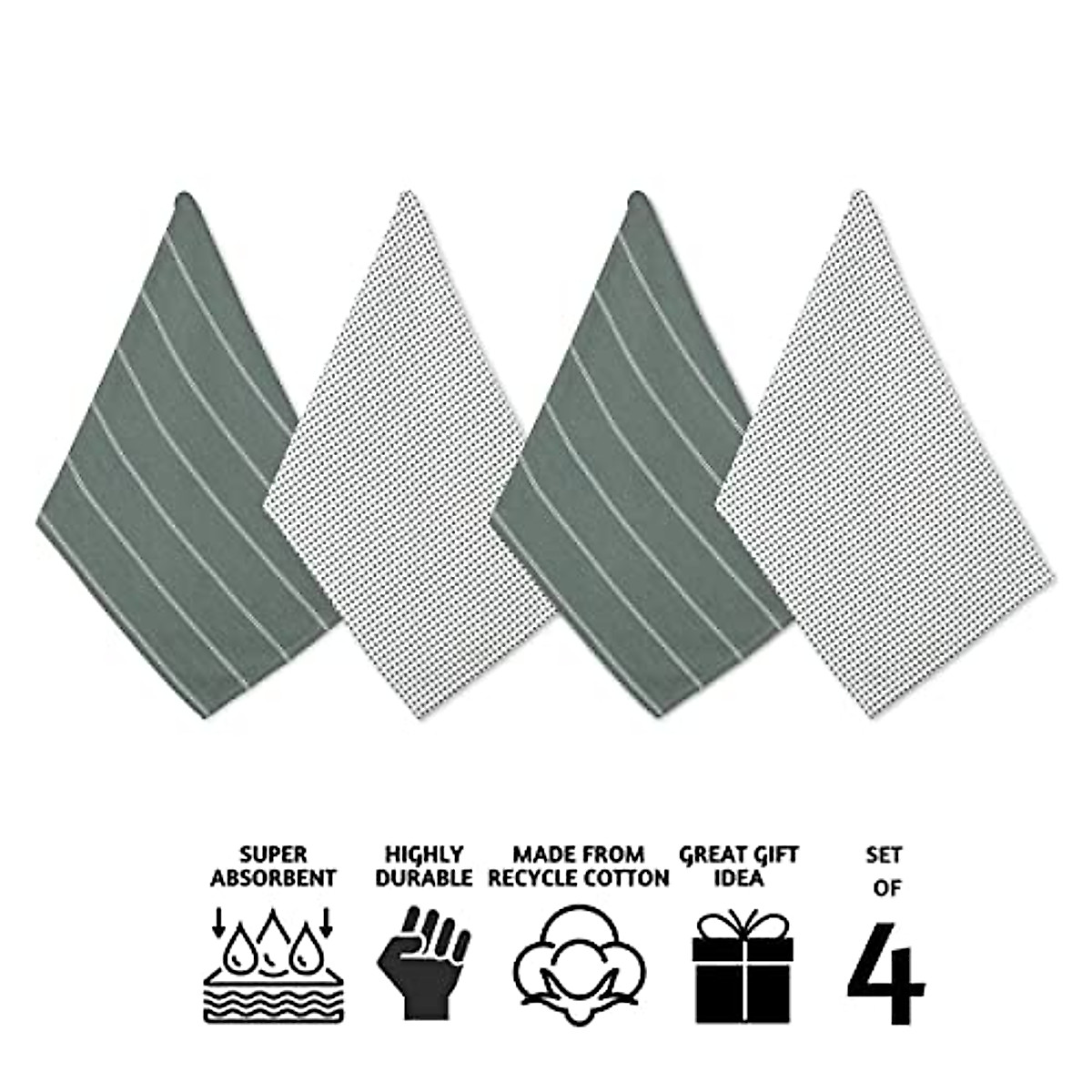 Folkulture 100% Cotton Kitchen Towels with Hanging Loop, Waffle Weave St Patricks Day Kitchen Towels and Dishcloths Sets, Hand Towels for Kitchen, 20 x 28 inches, Set of 4, (Khaki Green)